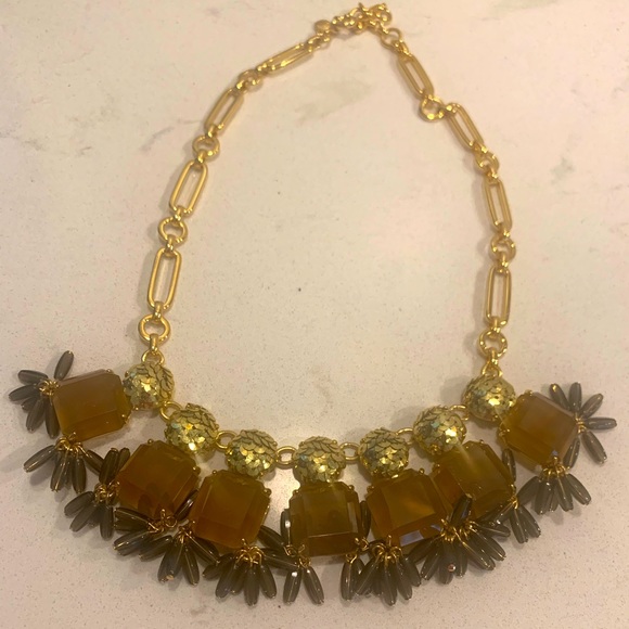 J. Crew | Jewelry | J Crew Necklace Gold Sequin Brown Gray Beaded ...